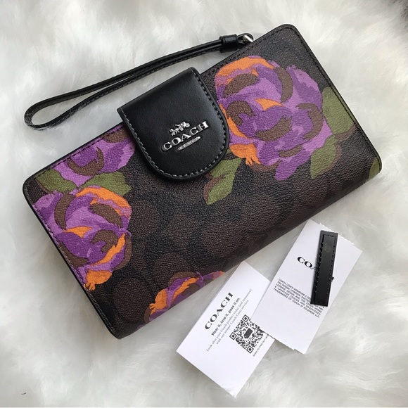 Coach | Bags | Coach Phone Wallet In Signature Canvas With Rose Print ...